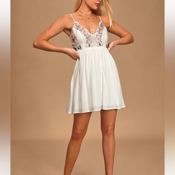 Lulus | Dresses | Lulus Daisy Petal Pickin Ivory Embroidered Dress ...